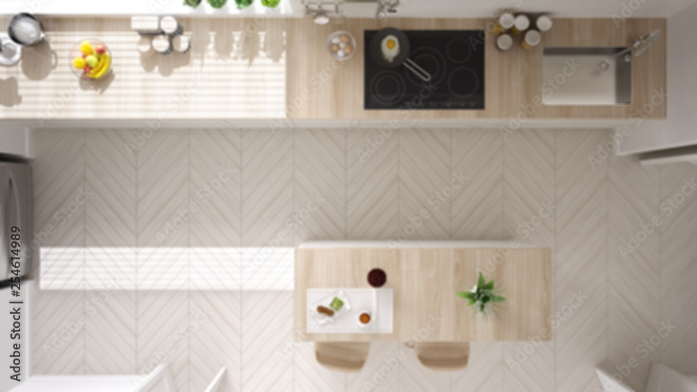 Blur background interior design, modern scandinavian kitchen with ...