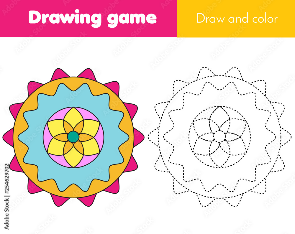 Complete the picture children educational game. Tracing lines and copy ...