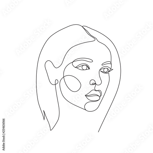 line drawn faces. Continuous line drawing. Abstract portrait Stock ...