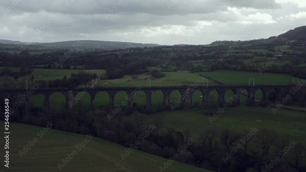 An aerial view of the a large Buxton railway bridge viaduct in the ...