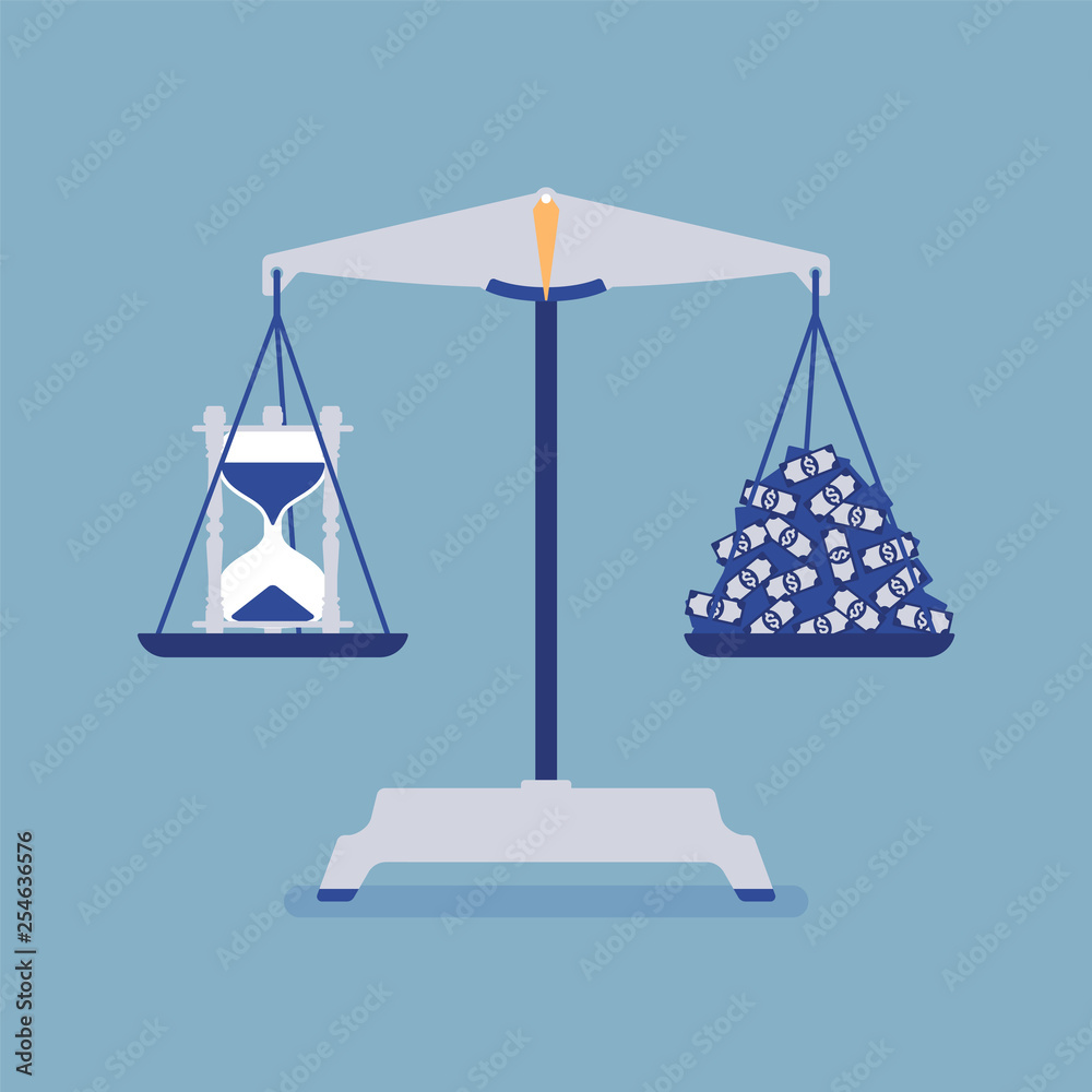 Time and money scales tool good balance. Metaphor of harmony, pleasant ...