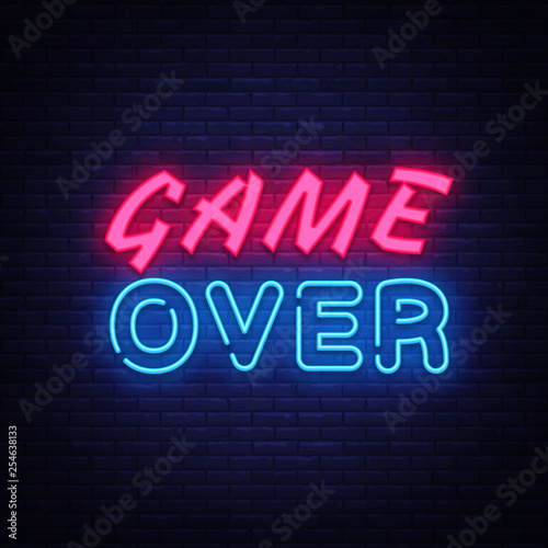 Game Over neon text vector design template. Game Over neon logo, light ...