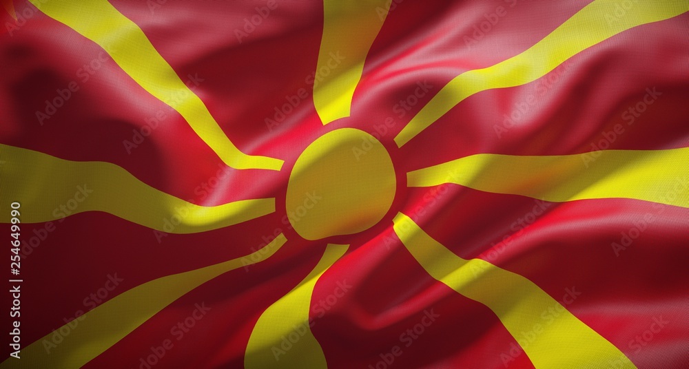 Official flag of the Republic of North Macedonia. Stock Photo | Adobe Stock