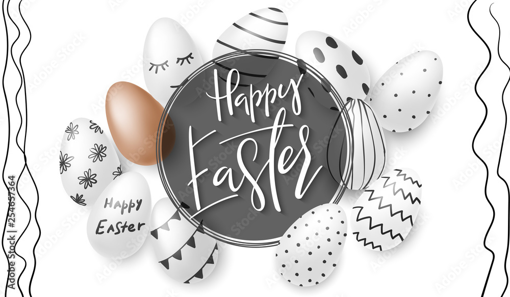 Vector illustration of easter day greetings banner template with hand ...
