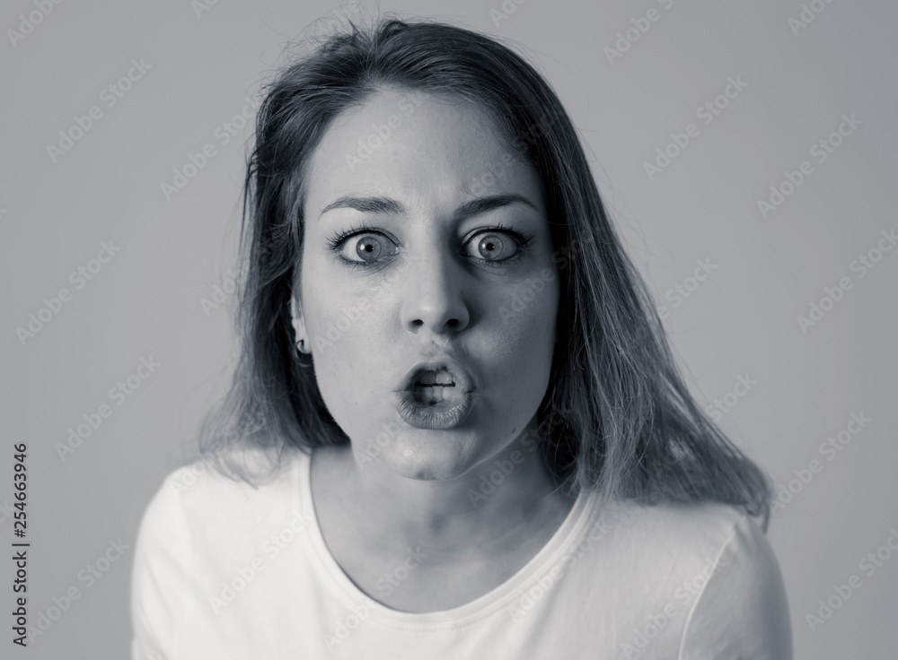 Human expressions and emotions. Desperate young attractive woman with ...