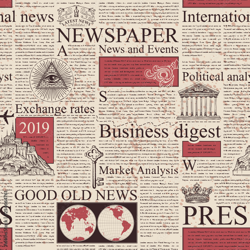 Vector seamless pattern with newspaper columns. Text in newspaper page ...