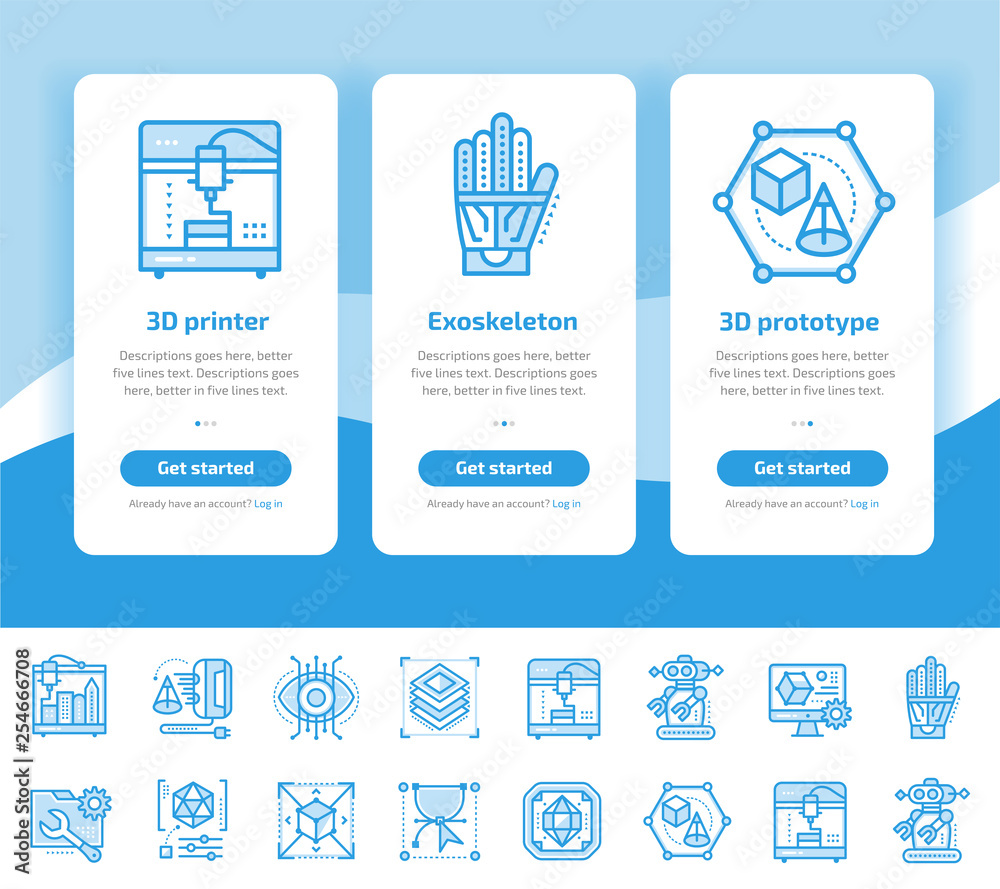 Onboarding design concept icons for 3D printing and modeling. Modern ...