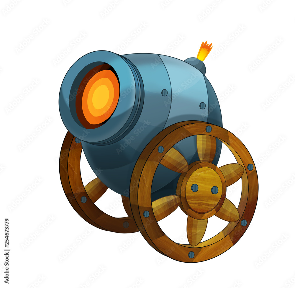 Cartoon cannon shooting steel ball on white background - illustration ...