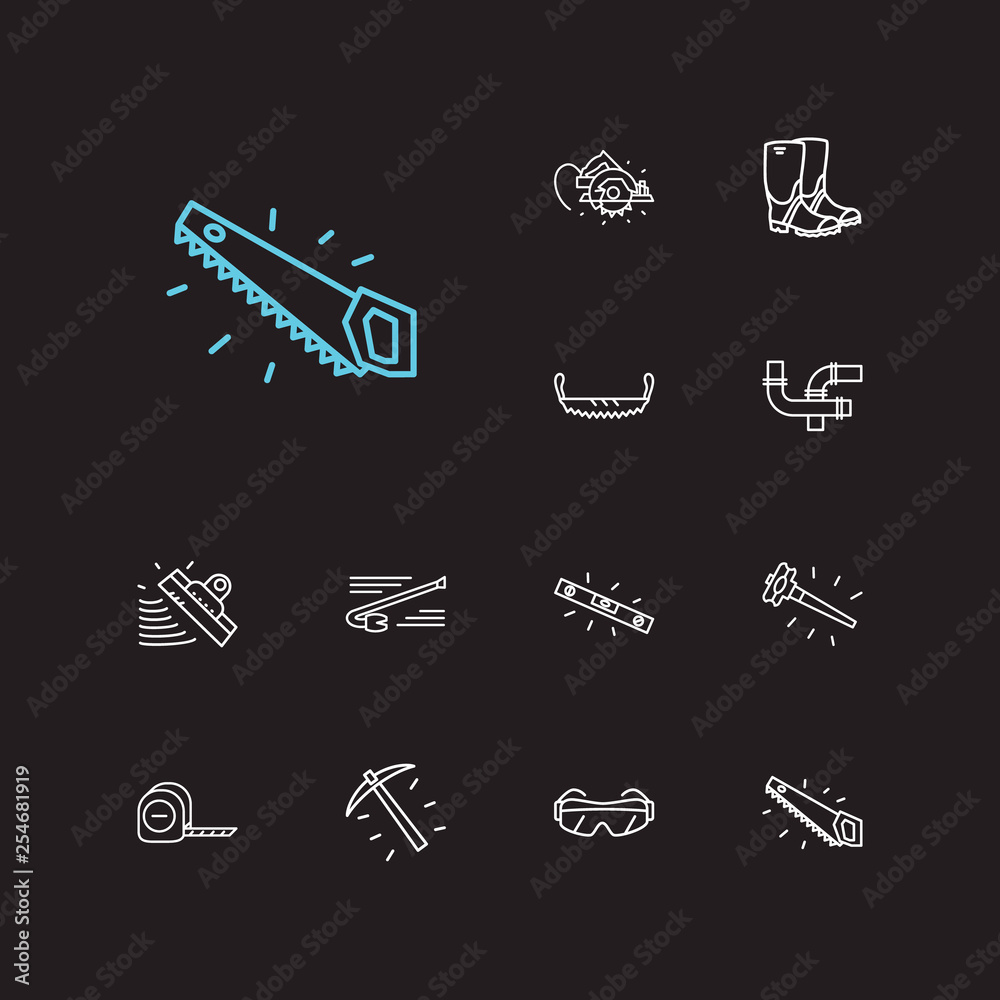 Construction tools icons set. Circular saw and construction tools icons ...