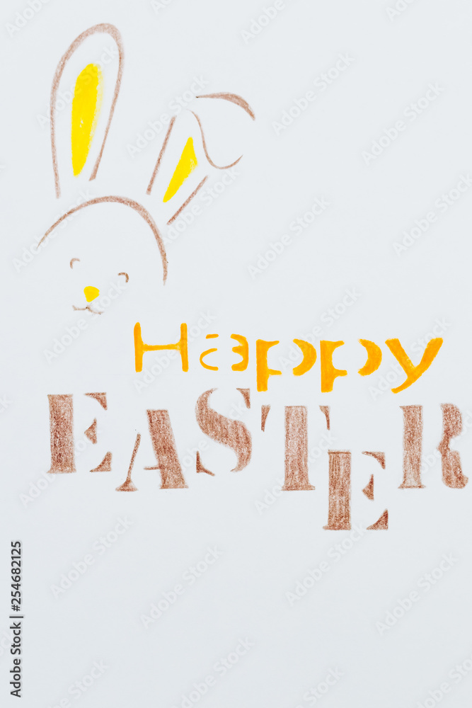 Carte Happy Easter dessin de petit lapin de Pâques Stock Photo | Adobe ...
