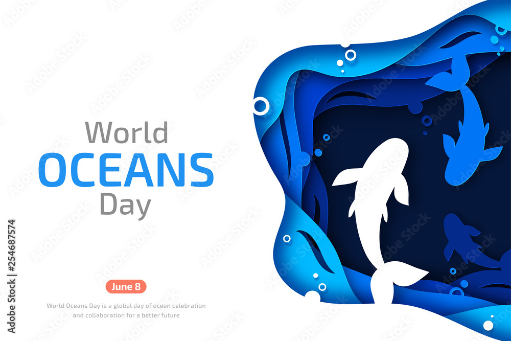 Paper art of World Oceans Day. Celebration dedicated to help protect ...