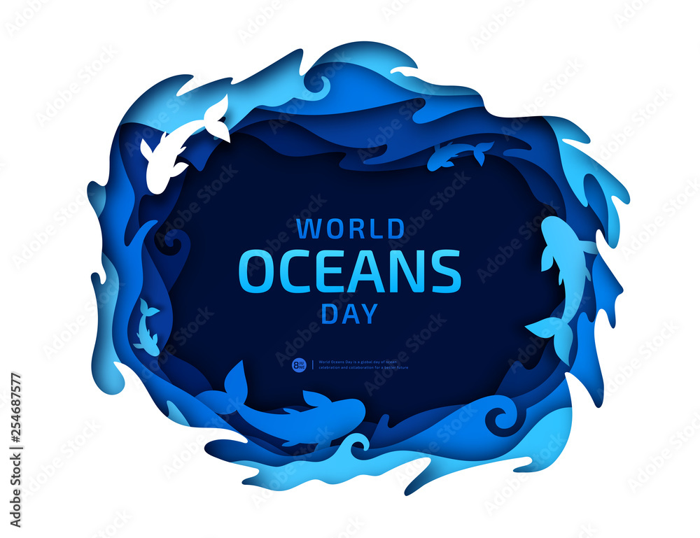 Paper art of World Oceans Day. Global celebration dedicated to help ...