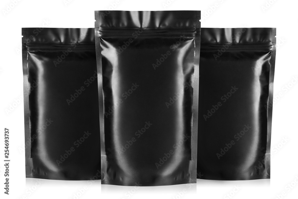 Black doypacks, isolated on white background Stock Photo | Adobe Stock