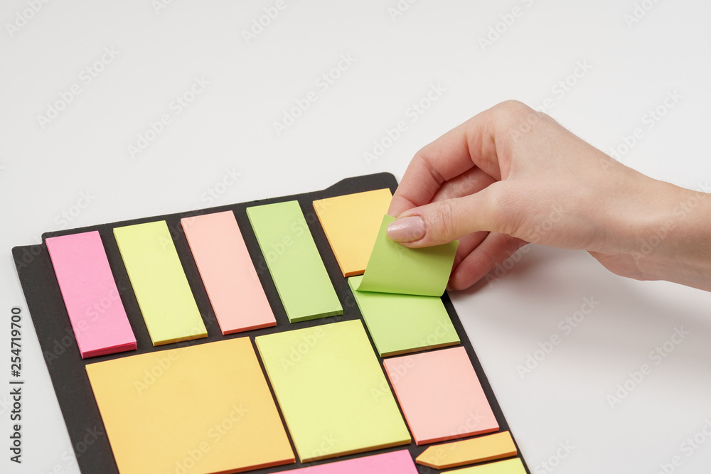 Blank note paper set of different colours forms and sizes. Sticky notes ...