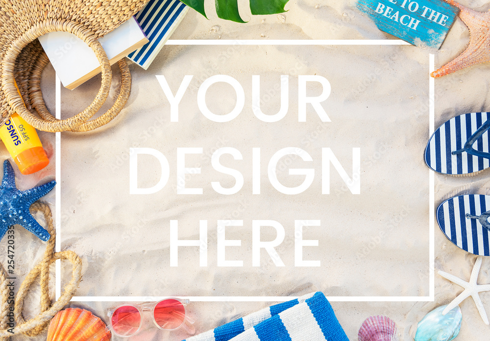 Flat Lay Summer Beach Mockup Stock Template | Adobe Stock