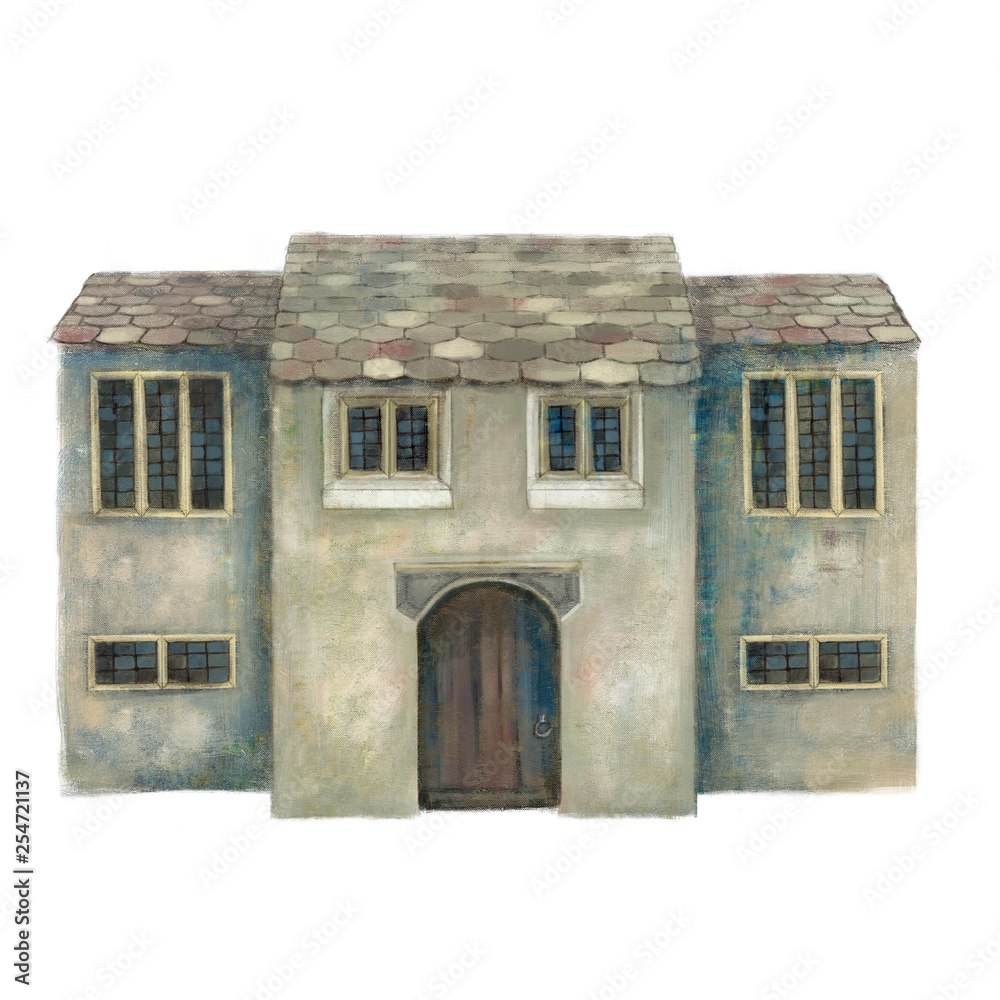 Antique gray building isolated on white background. Construction, old ...