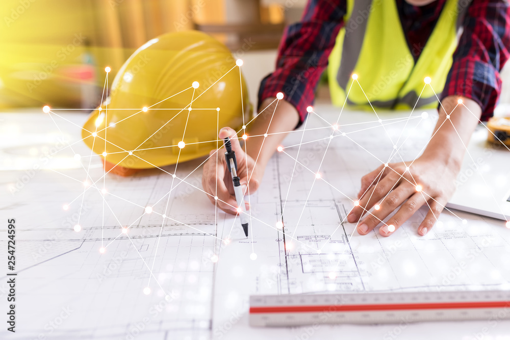 Professional safety engineer , young Asian female working at her office ...