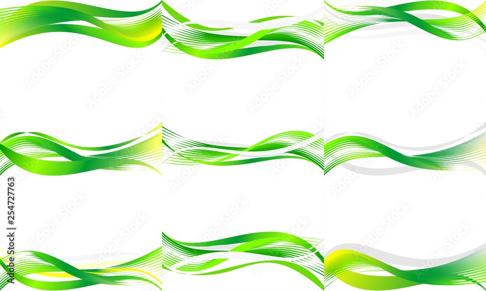Set abstract green waves on white background suitable for template or ...