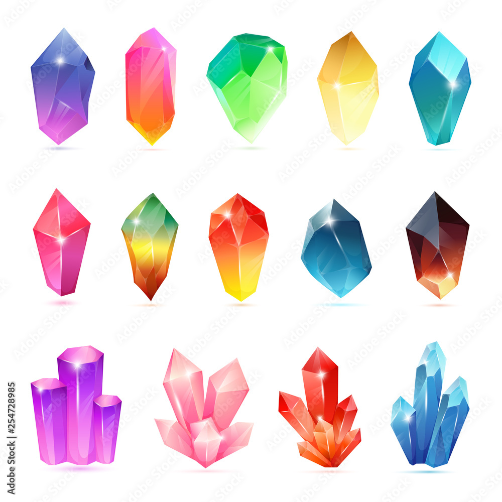 Colorful assorted crystals set. Crystalline gemstone. Magic ...