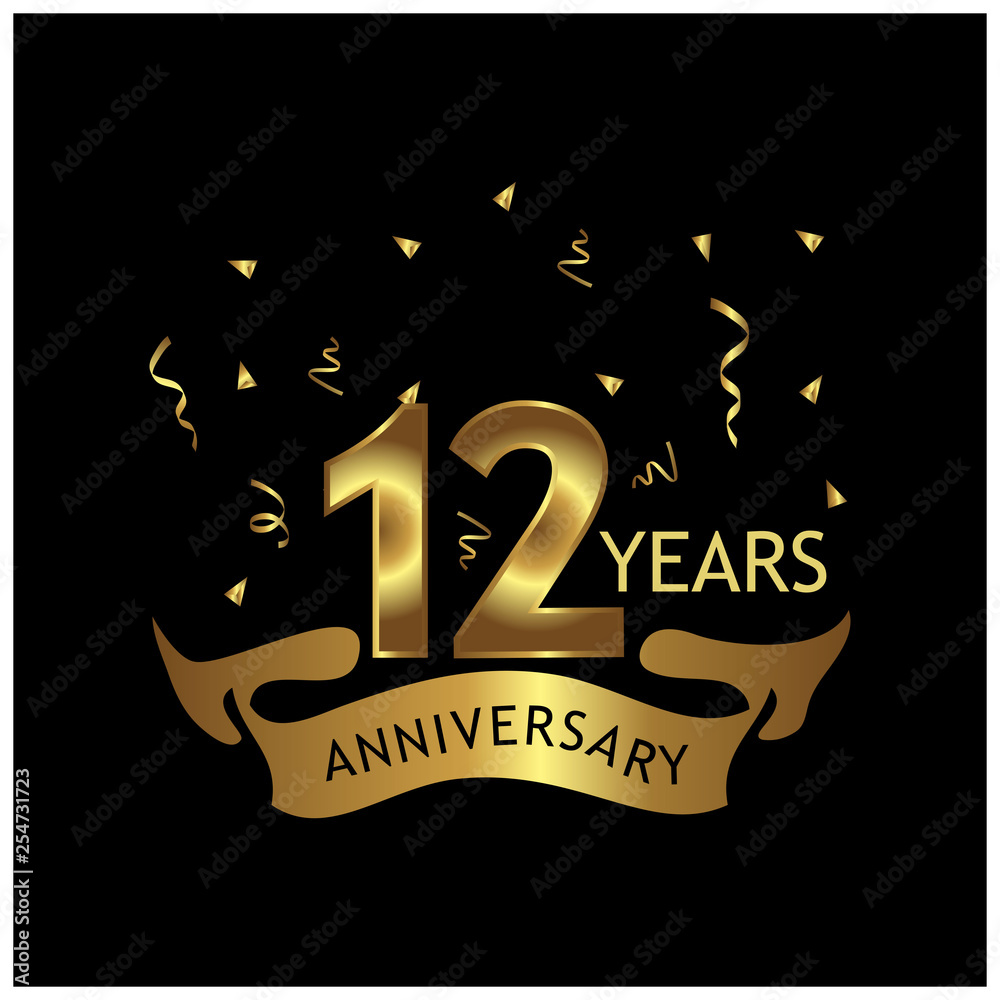 12 years anniversary golden. anniversary template design for web, game ...