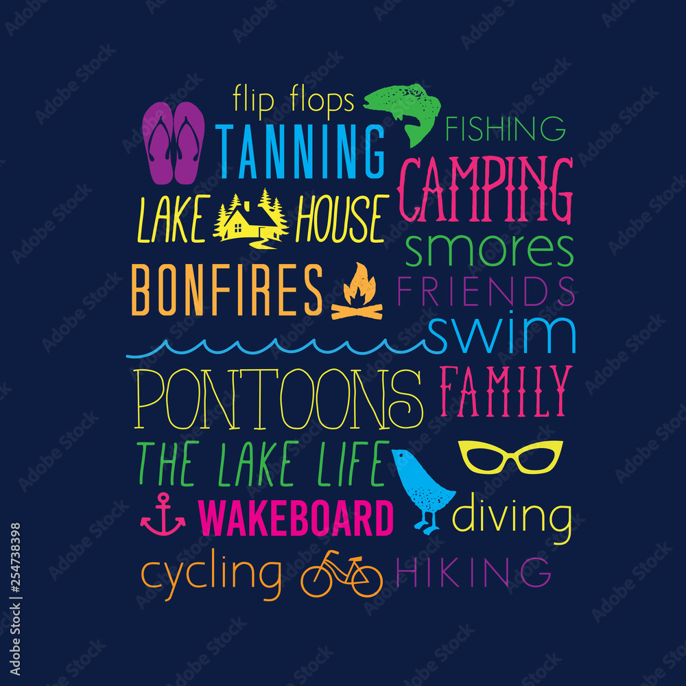 Summer Vacation Lake Life Words Collage Camping Smores Family Diving ...