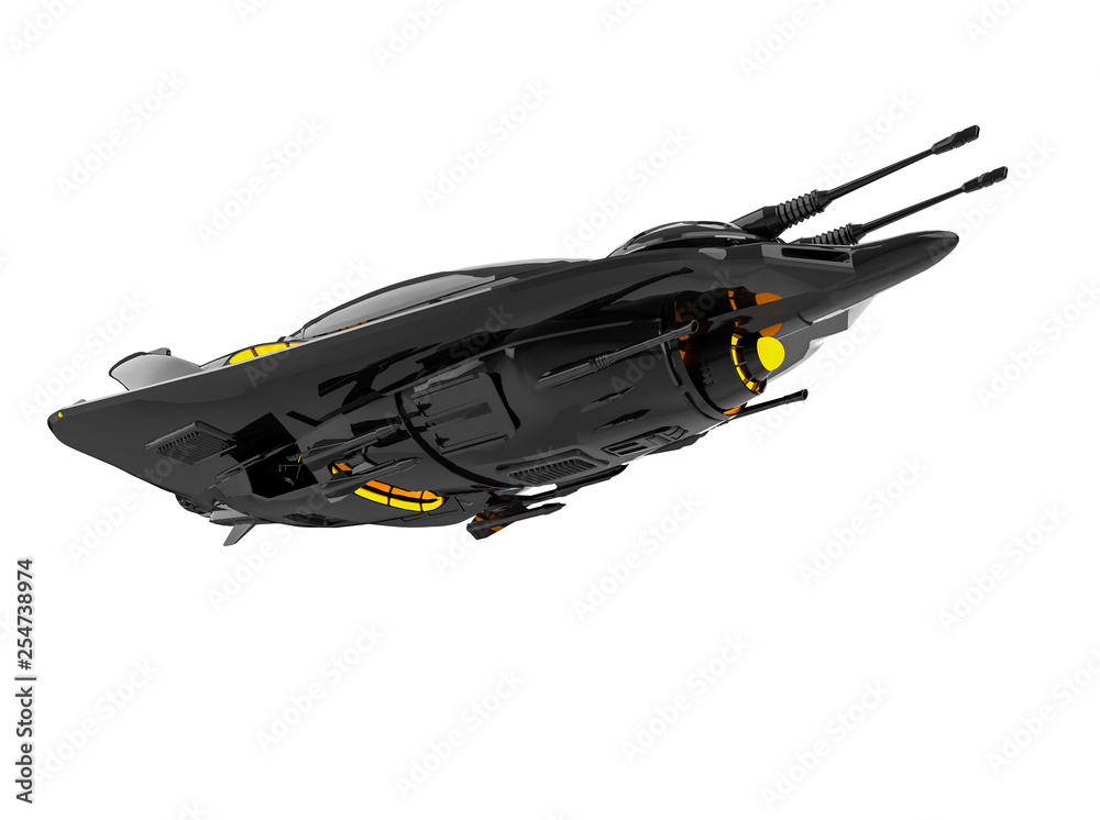 alien pocket aircraft space ship exploring around in a white background ...