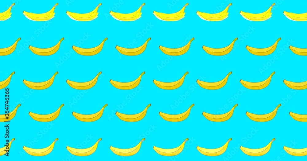 Background picture with yellow bananas on the blue color screen ...