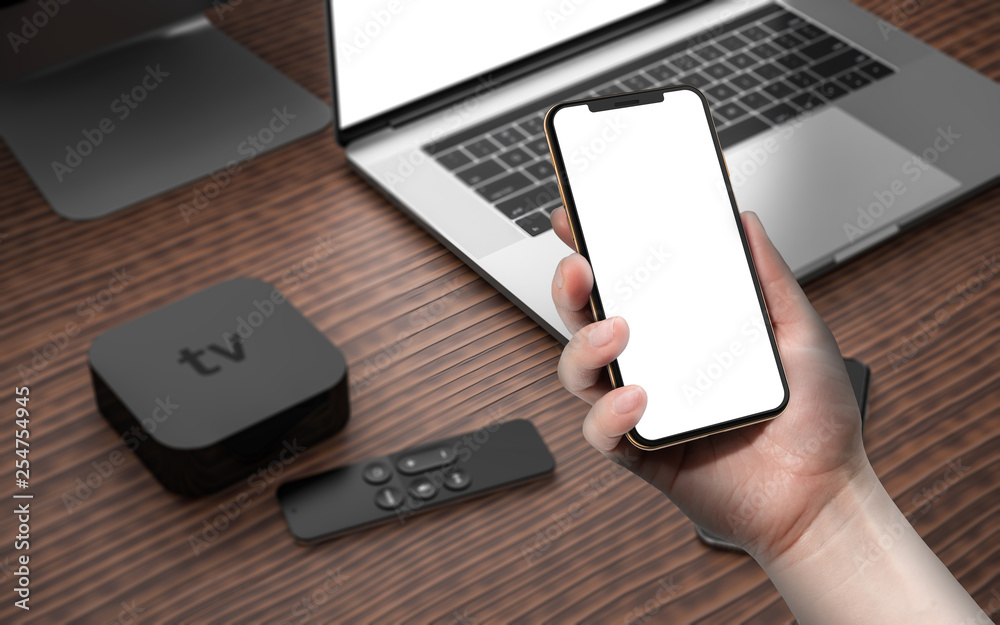 Foto de Laptop and smartphone with blank screen, digital media player ...