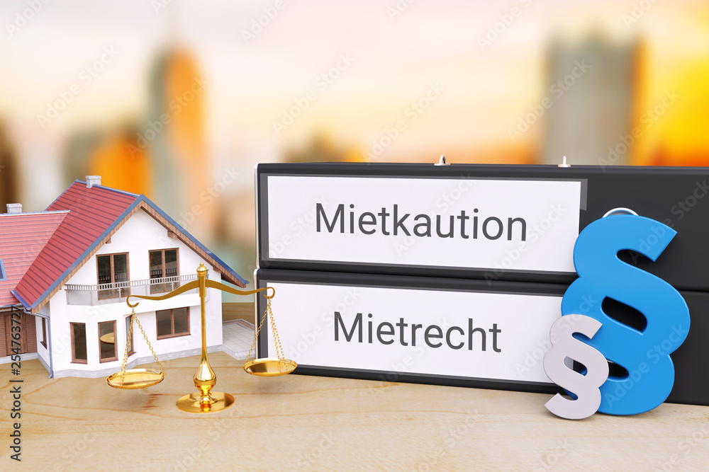 Mietsicherheit. Ordner beschriftet mit den Wörtern Mietkaution und ...