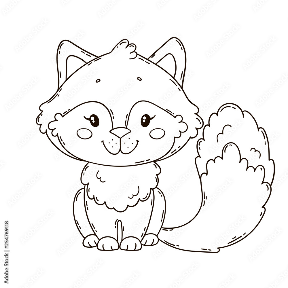 Cute little fox. Coloring book page for children. Stock Vector | Adobe ...