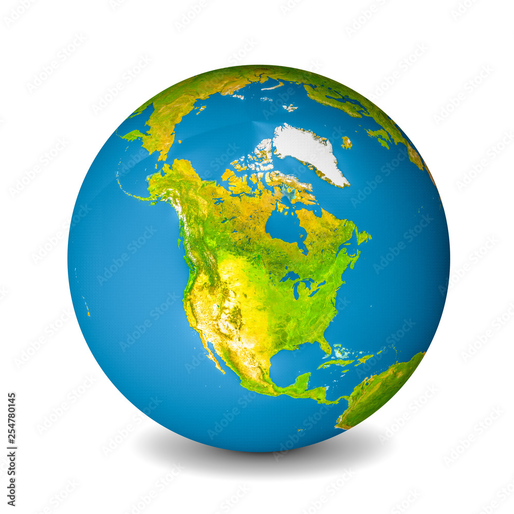 Earth globe isolated on whitebackground. Satellite view focused Stock ...