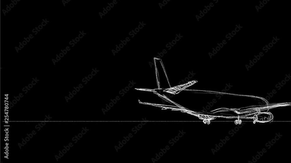2d Animation motion graphics showing a drawing of a jumbo jet aircraft ...