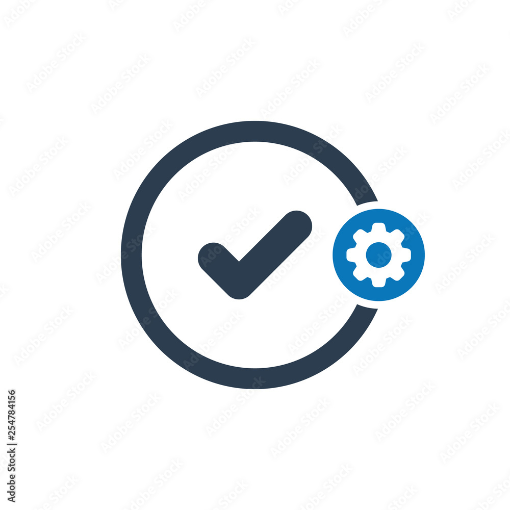 Tick icon with settings sign. Tick icon and customize, setup, manage ...
