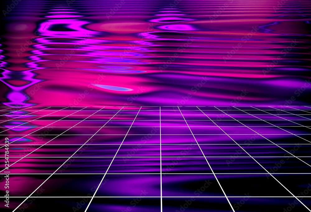 Abstract Ultra Violet Waves Holographic background. Synthwave ...
