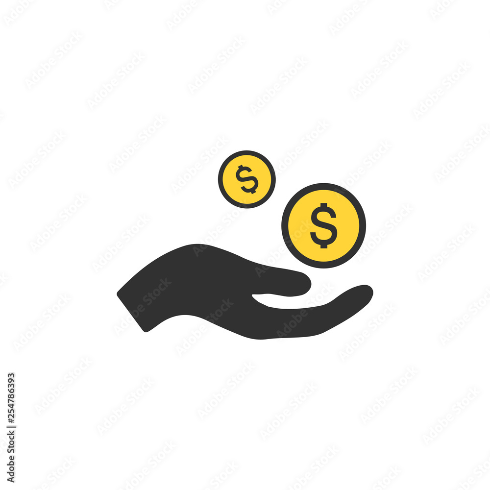 Earn money vector icon, salary symbol. Share hand or giving money ...