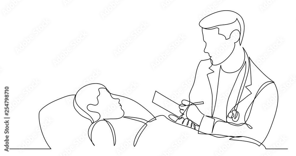 Self drawing line animation of hospital man doctor examining child ...
