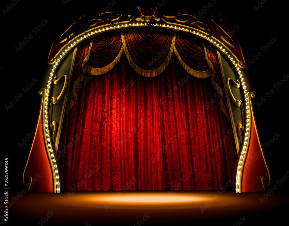 Empty old opera gala theater stage and red velvet curtains Stock Photo ...