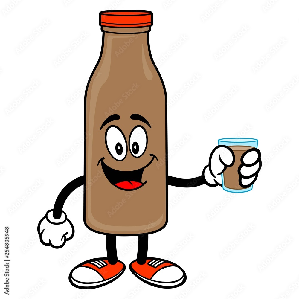 Chocolate Milk Mascot with a glass of Milk - A vector cartoon ...