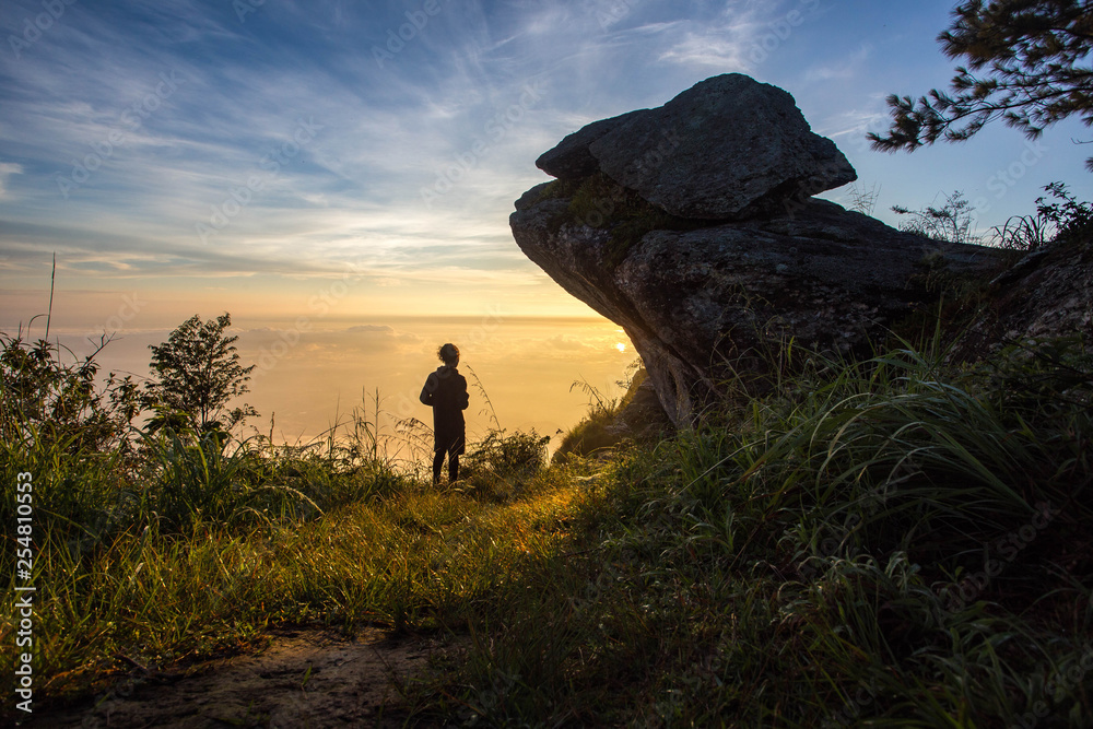mountain, hiker, background, sunset, man, nature, silhouette, sky ...