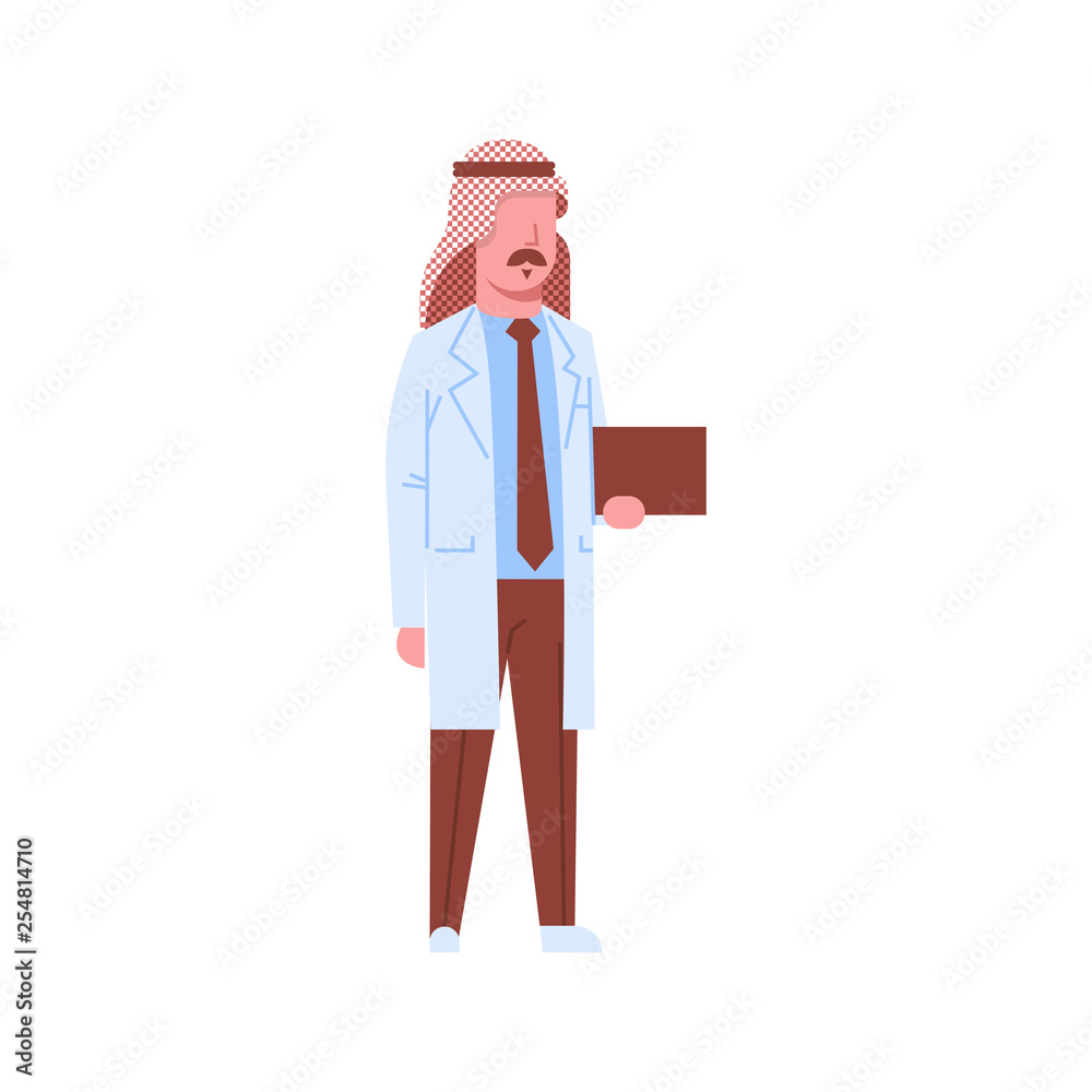 arab male doctor holding checklist arabic man in keffiyeh and uniform ...