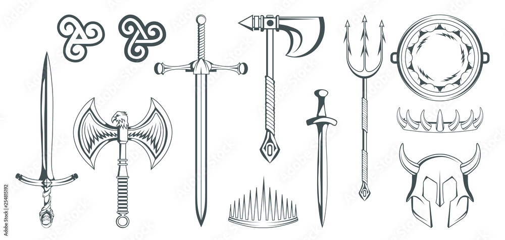 ancient weapons set, vector graphic to design Stock Vector | Adobe Stock