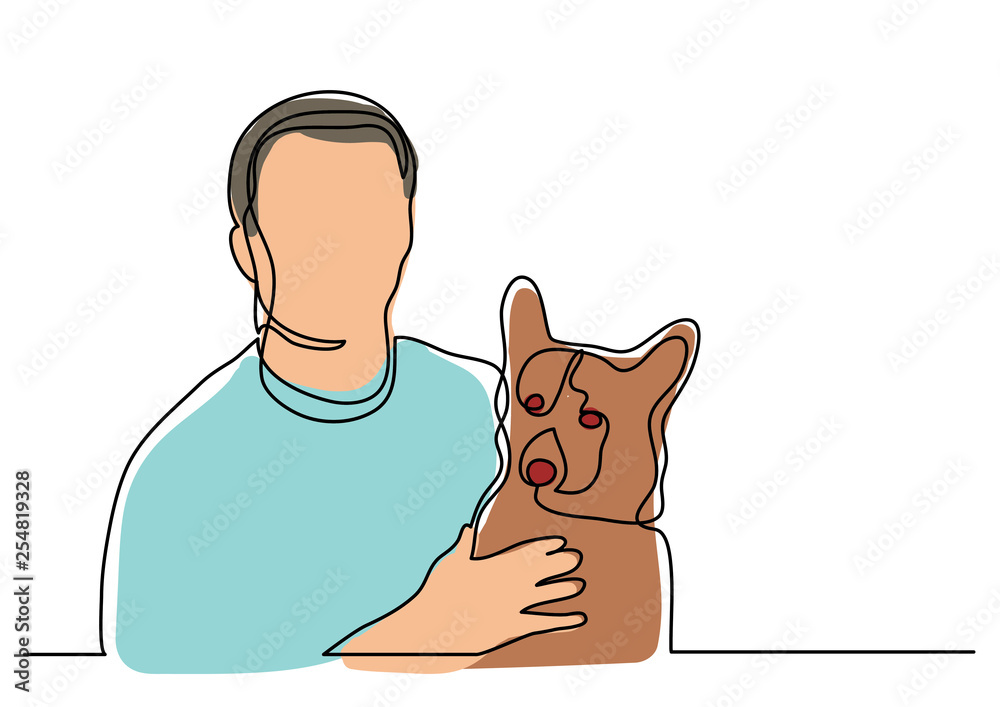 continuous line drawing of owner and dog Stock Vector | Adobe Stock