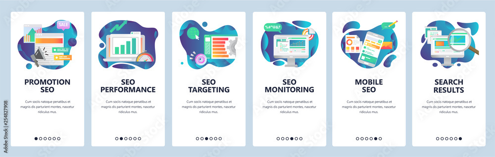 Mobile app onboarding screens. SEO optimization and digital internet ...