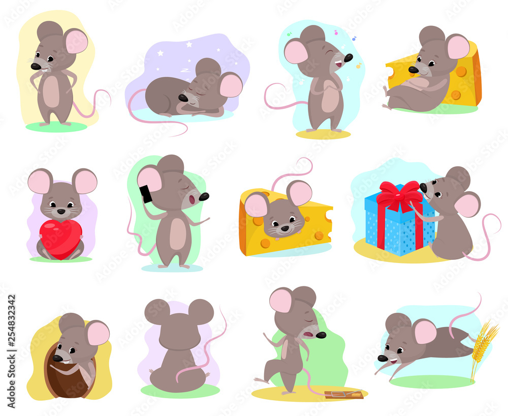 Cartoon mouse vector mousy animal character rodent and funny rat with ...