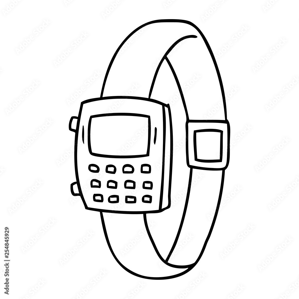 line drawing doodle of a retro watch Stock Vector | Adobe Stock