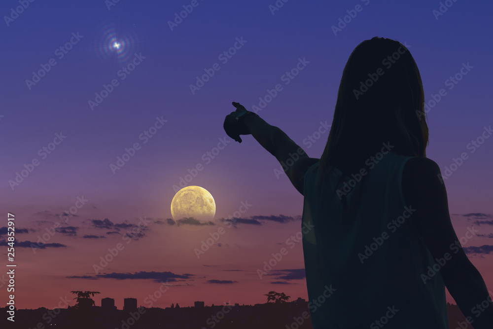 Couple under the Moon and Milky way stars. My astronomy work. Stock ...