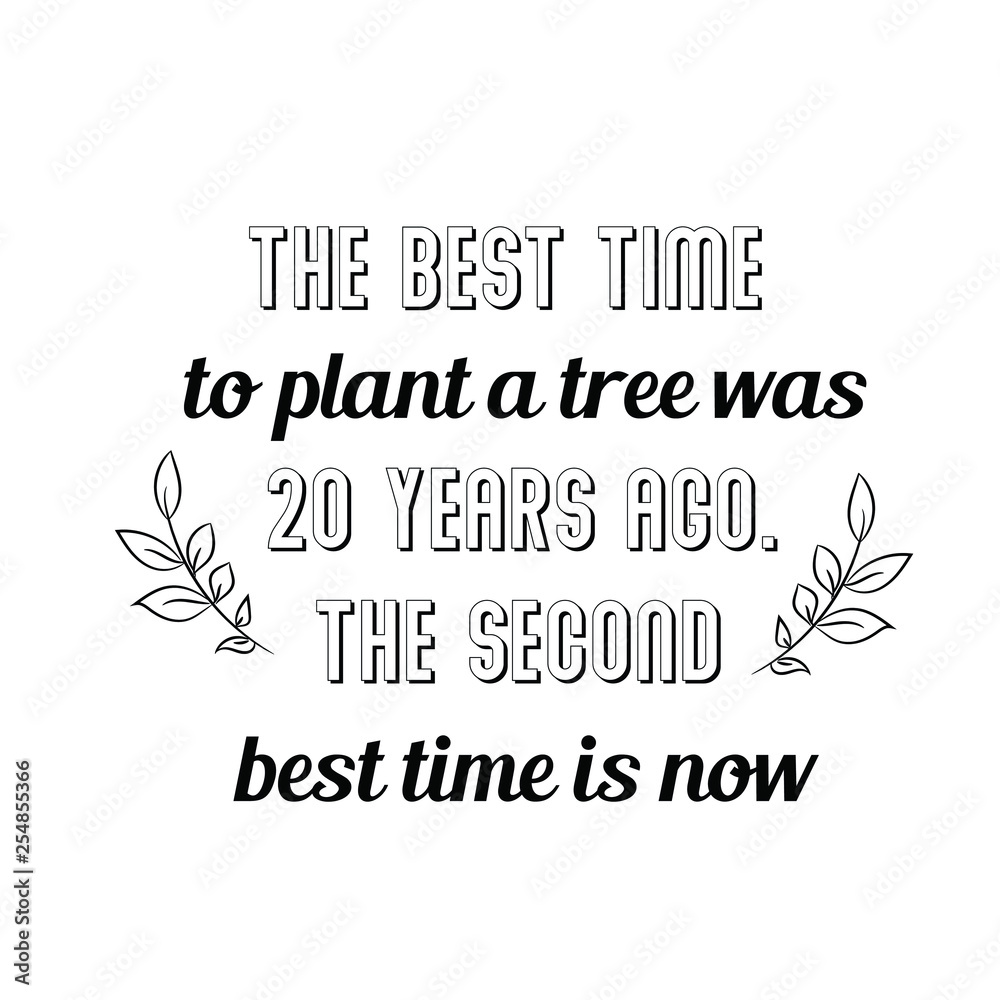 Calligraphy saying for print. Vector Quote. The best time to plant a ...