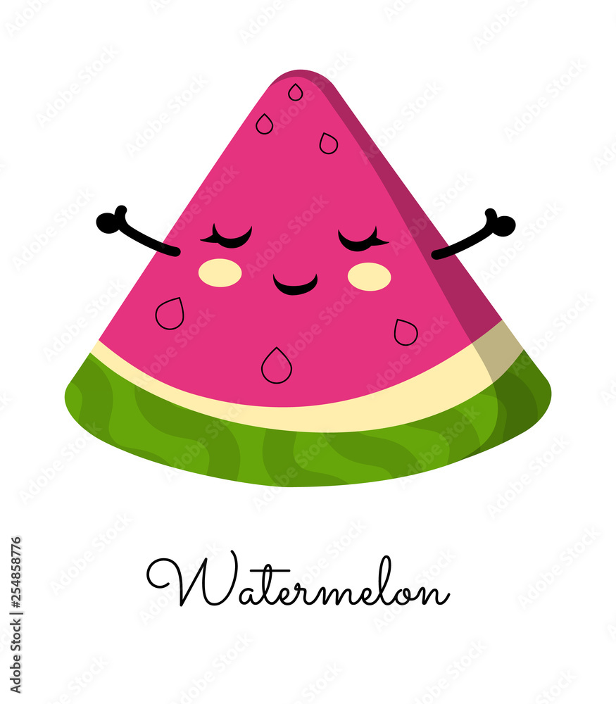 A slice of watermelon with happy face. Cartoon character. Kawaii food ...