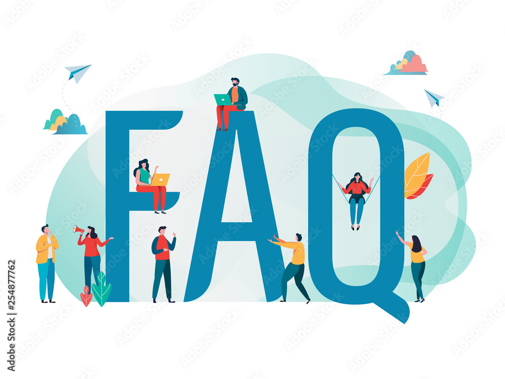Frequently asked questions concept. People's with big letter word. Flat ...