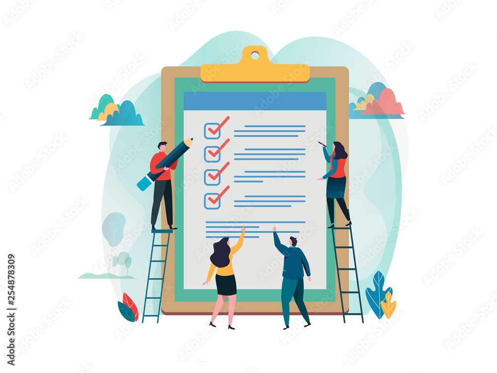 People fill out checklist on a clipboard. Online survey. fill out a ...